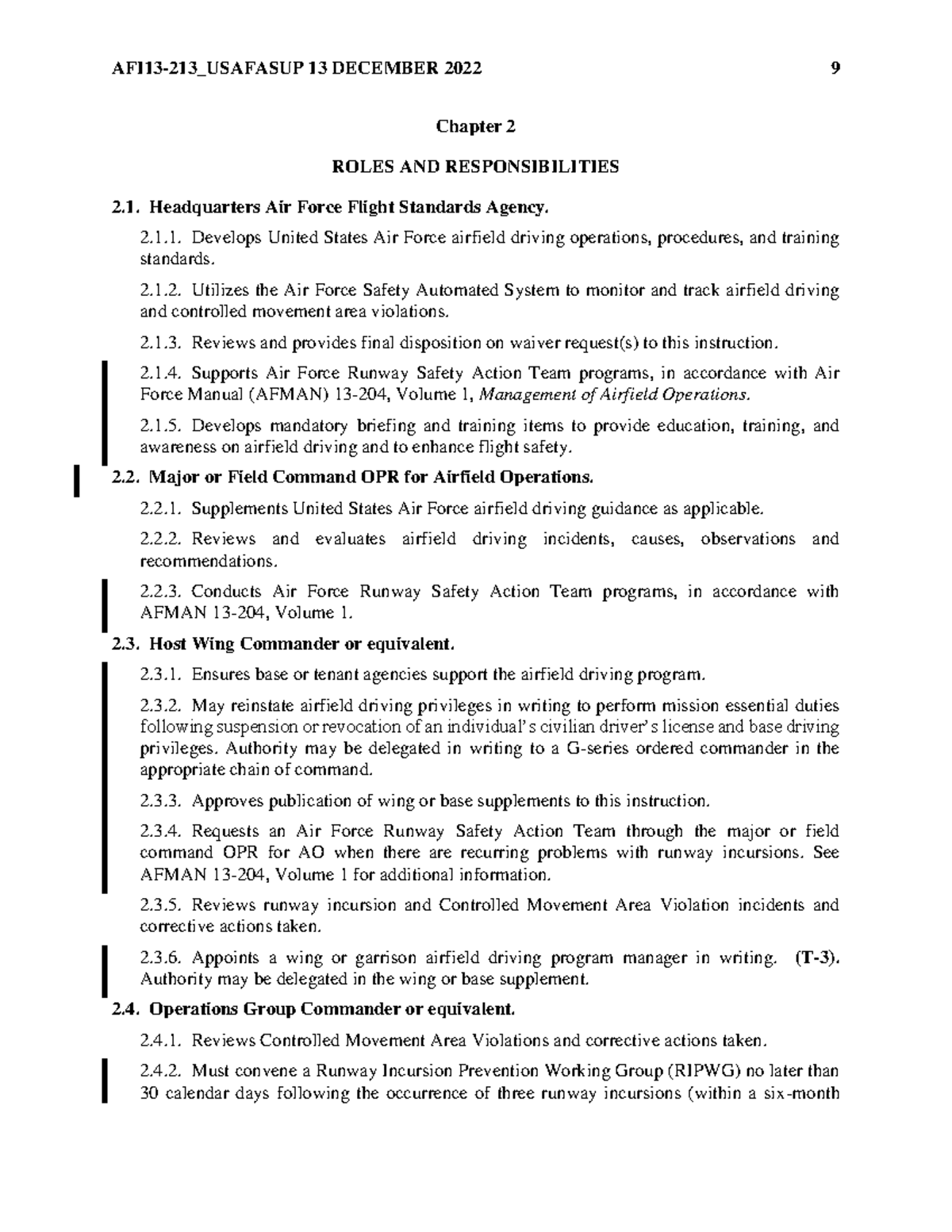 AFI13-213 Airfield Ops Mgt: USAFA Supplement Ch. 2 Roles ...