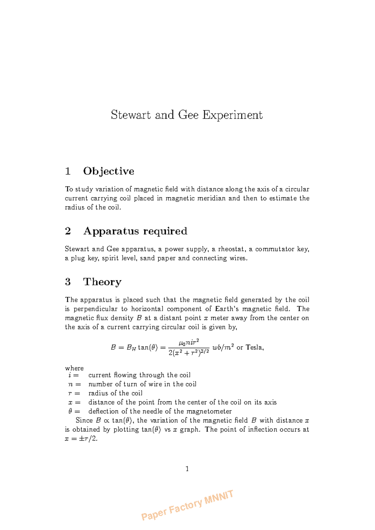 Stewart-Gee Experiment: Magnetic Field Variation Study - Studocu