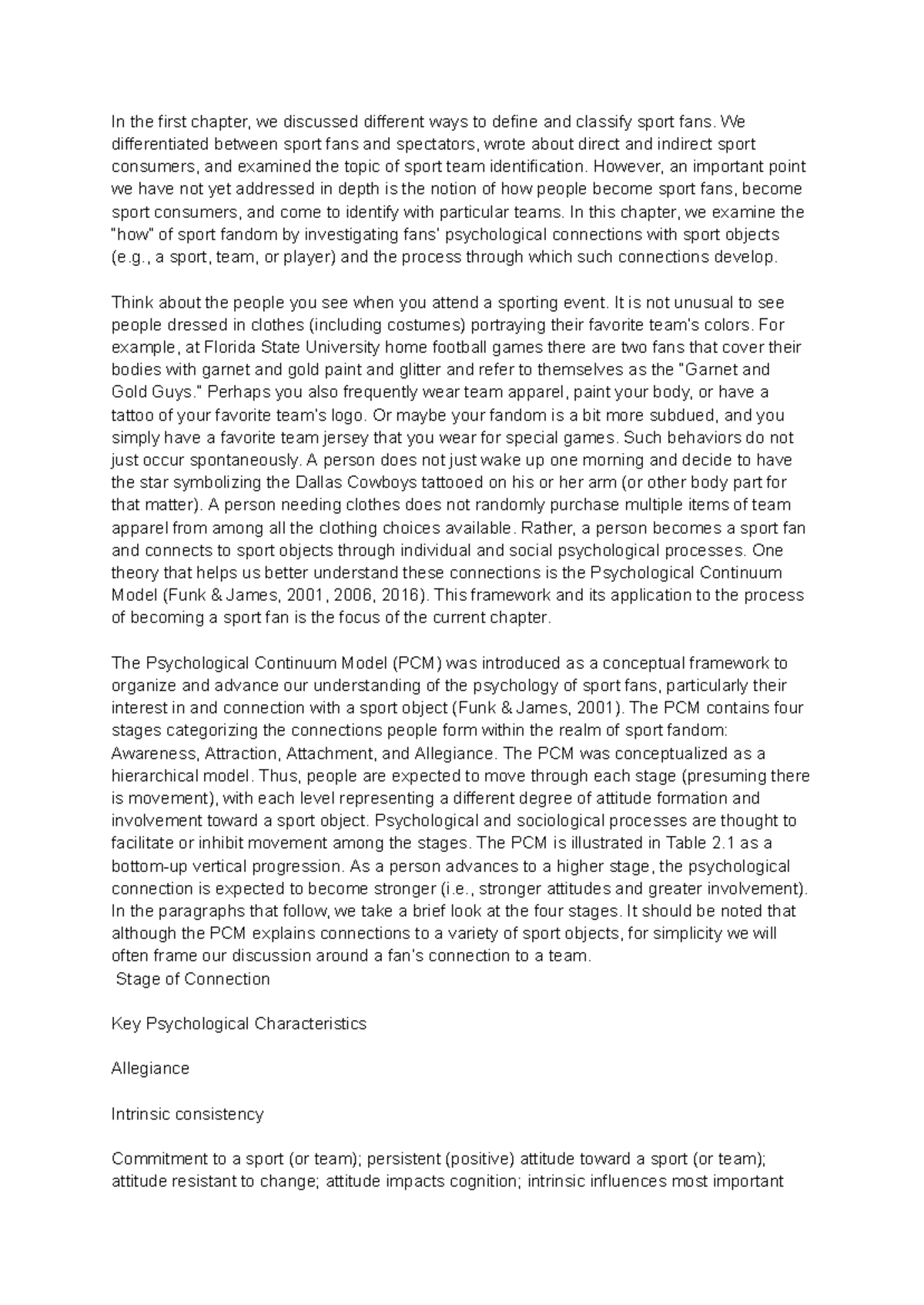 Psychological Continuum Model of Sport Fandom: Unit 2 Insights - Studocu