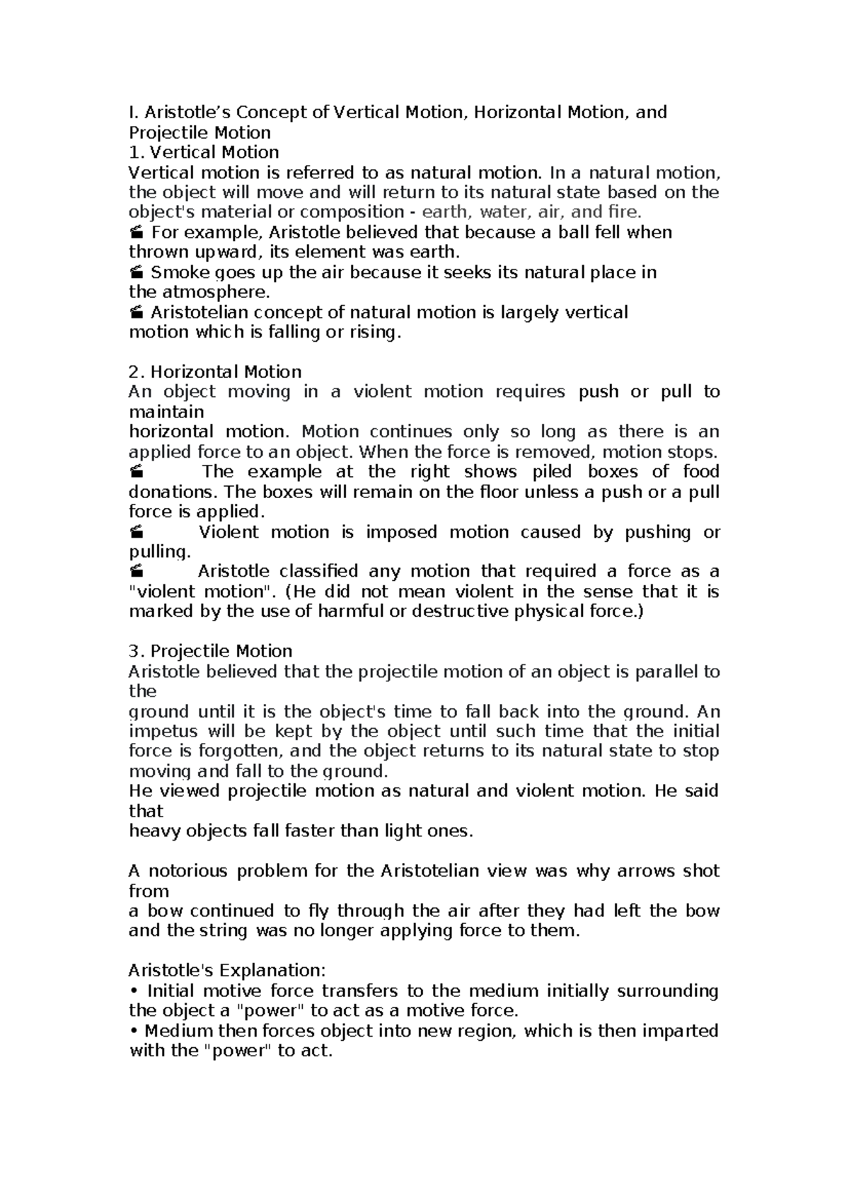 Aristotle's Motion Concepts: Vertical, Horizontal & Projectile Analysis ...