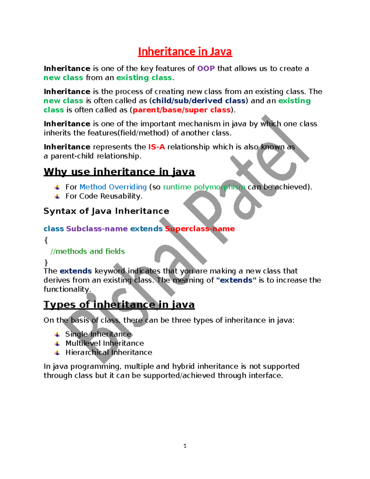 Inheritance and Polymorphism in Java (CS101: Lecture Notes) - Studocu