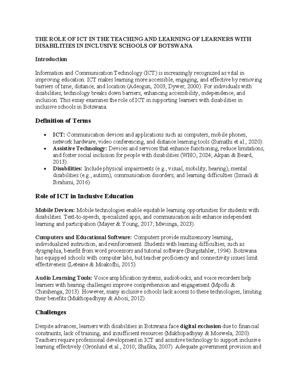 ICT's Impact on Inclusive Education for Learners with Disabilities in ...