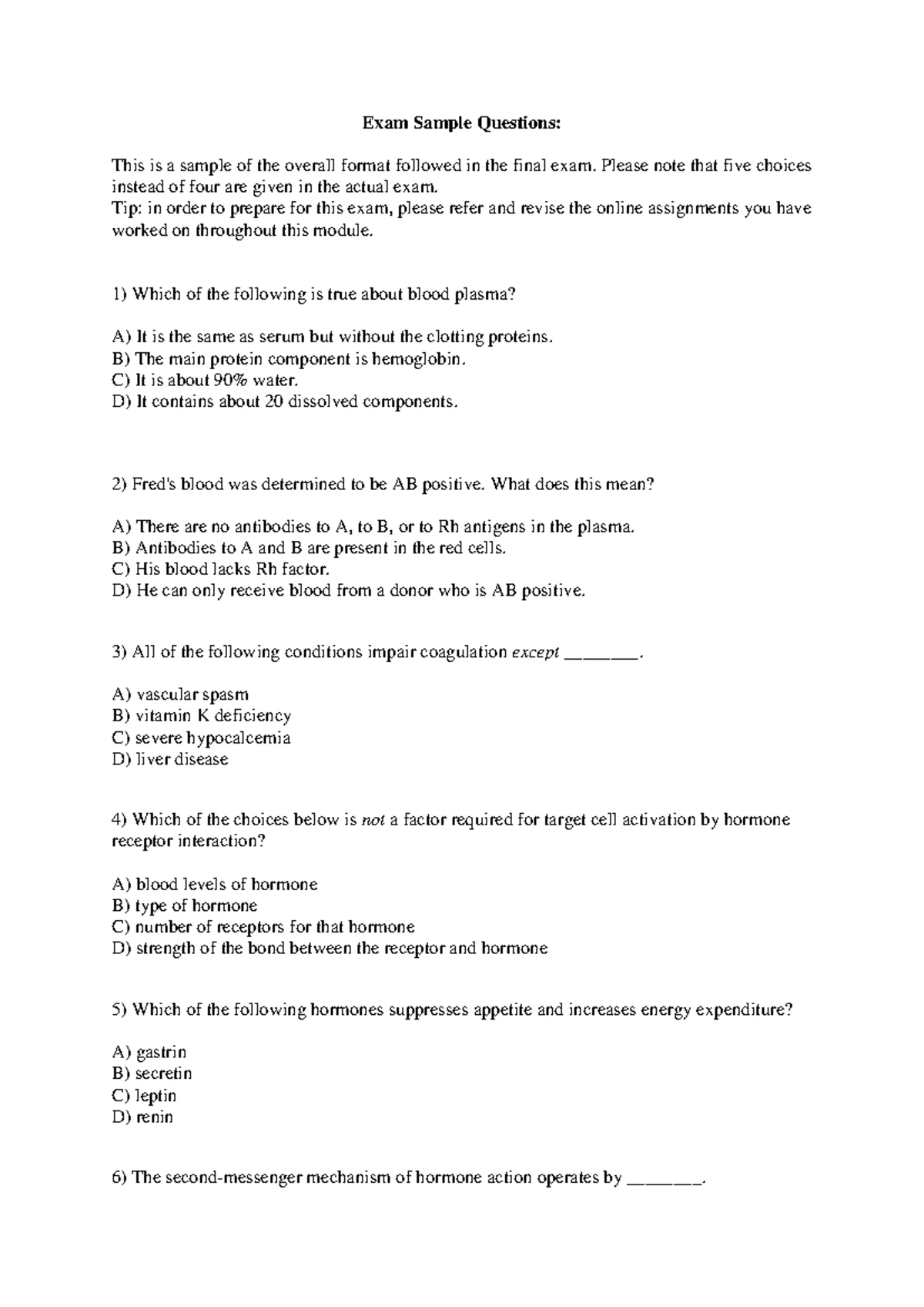 human anatomy 2 Exam, questions and answers - Exam Sample Questions ...