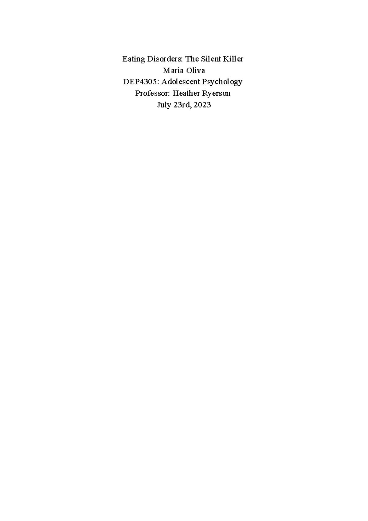 DEP4305: Eating Disorders in Media - Final Project Analysis - Studocu