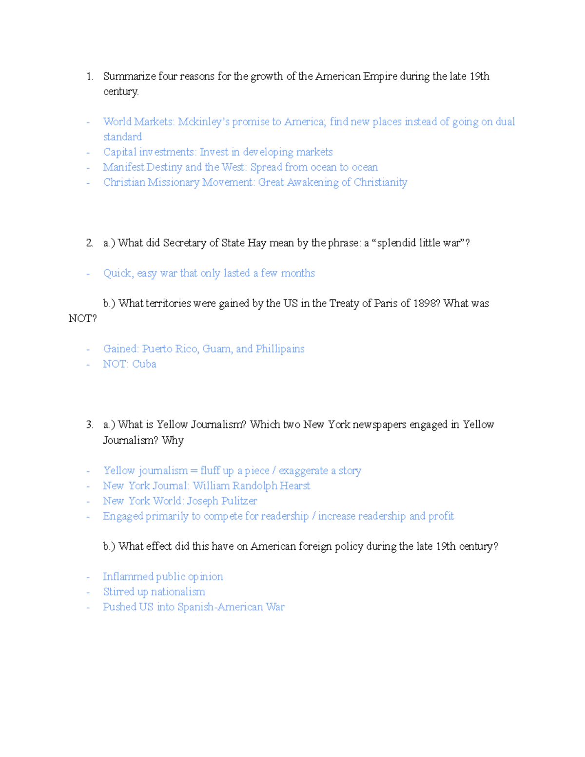 AMH Quiz 4: Key Events & Policies in Early 20th Century America - Studocu