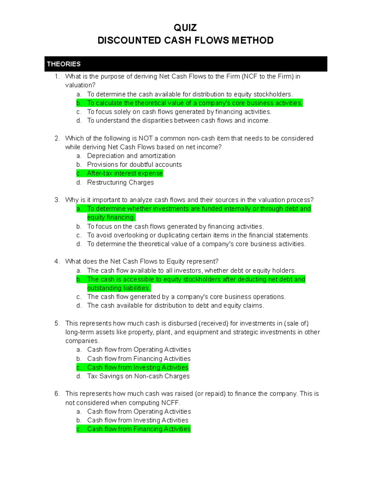 QUIZ: DISCOUNTED CASH FLOWS METHOD - Key Concepts & Computations - Studocu