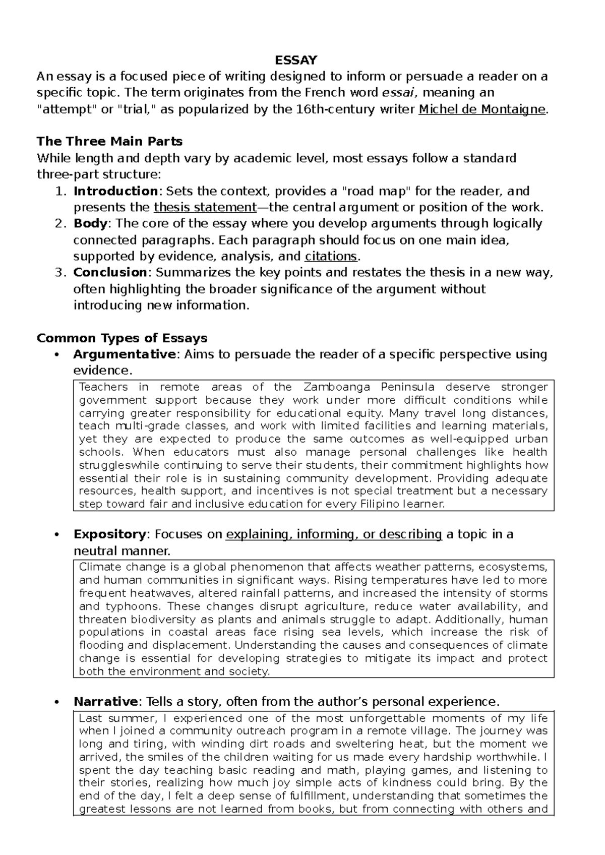 Lecture Notes: Essay Writing Techniques and Structure - Studocu