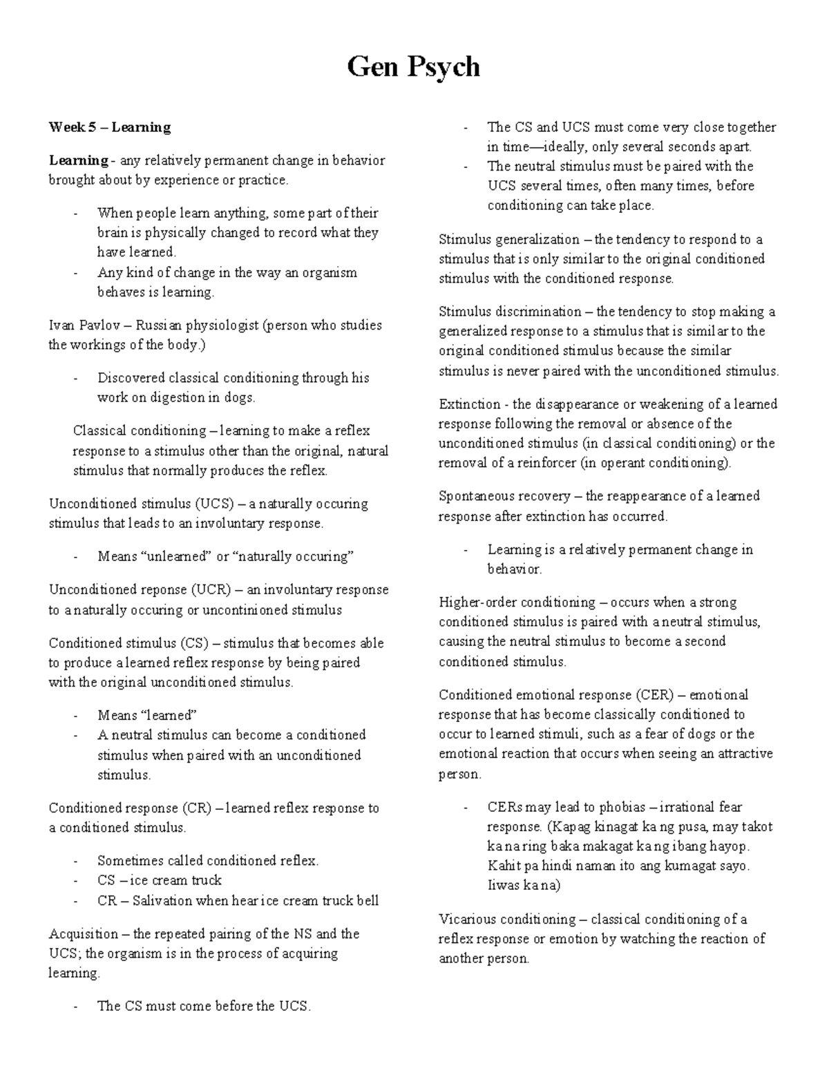 Gen-Psych-Midterm - Reviewer - Week 5 3 Learning Learning - any ...