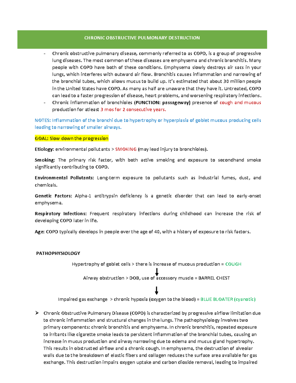COPD - This is lecture notes and practical notes. - IRREVERSIBLE ...