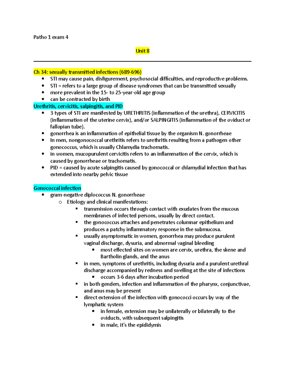 Patho 1 Final Exam 4: Sexually Transmitted Infections Overview - Studocu