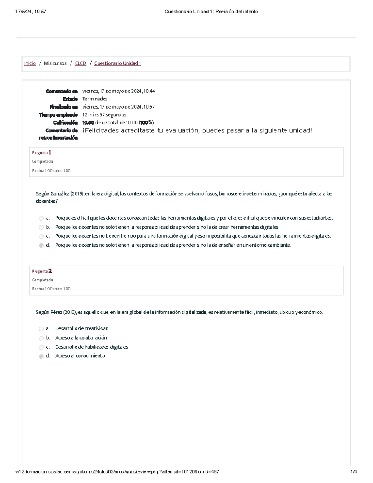 Cuestionario Unidad 1: Habilidades Digitales - Resultados y Evaluación ...