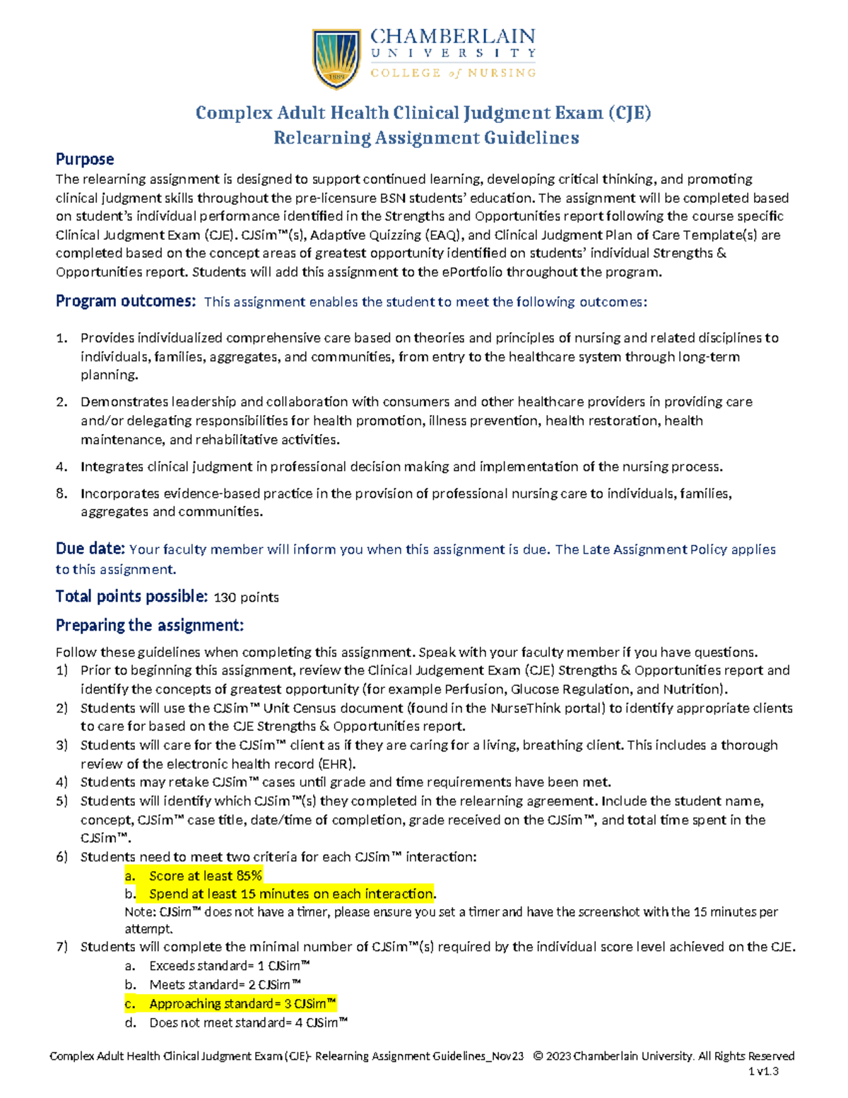 Complex Adult Health CJE Relearning Assignment Guidelines Nov2023 - Studocu
