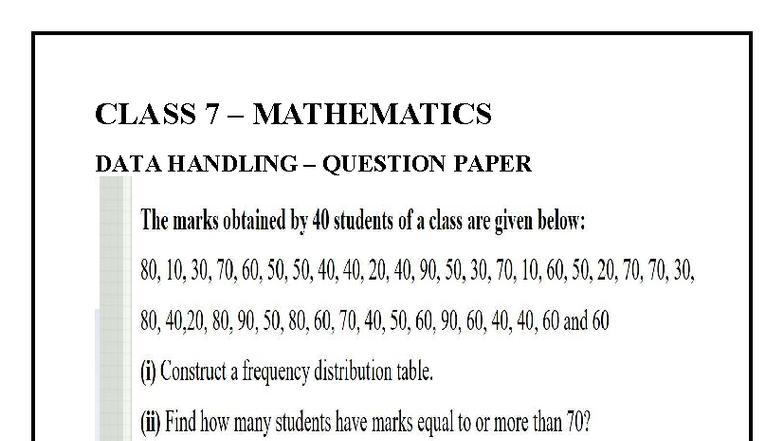 CLASS 7 MATHEMATICS DATA HANDLING QUESTION PAPER 1 - Studocu