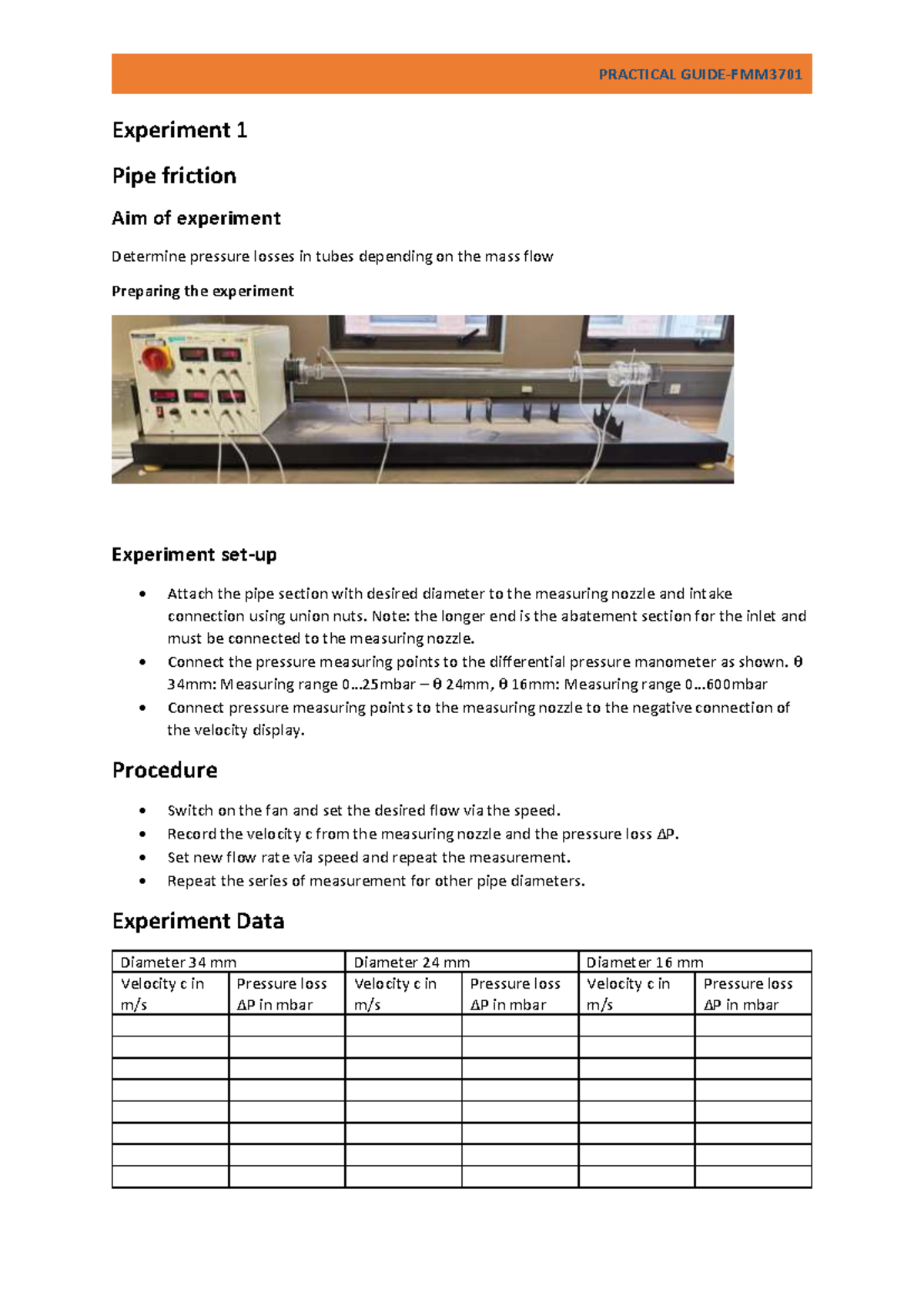 Experiment Guide: Determining Pipe Friction & Flow Rate Measurements ...