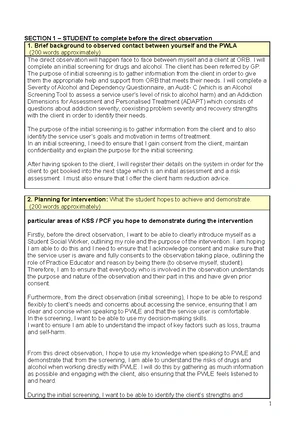 Do form 1 - direct observation form reflective essay - SECTION 1 – STUDENT to complete before ...