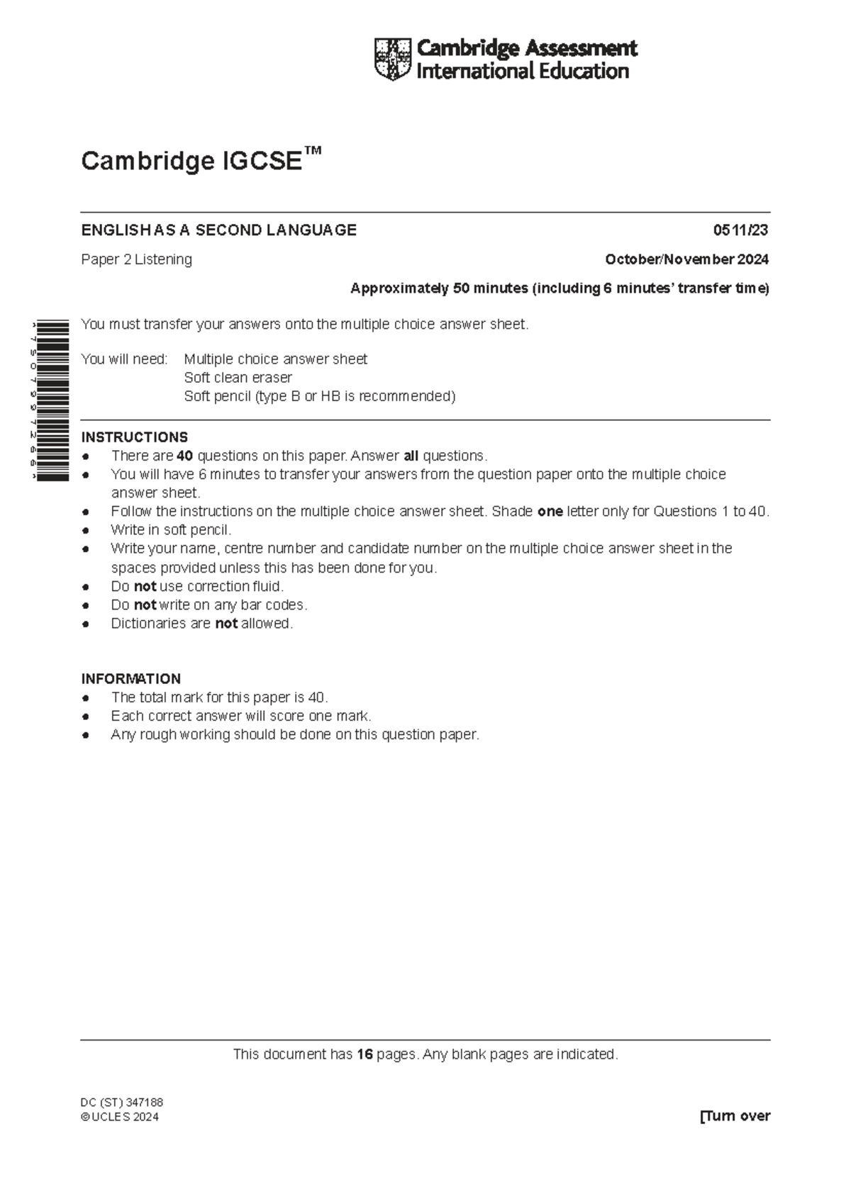 Cambridge English AS A Second Language 2024 Paper 2 Listening Exam ...