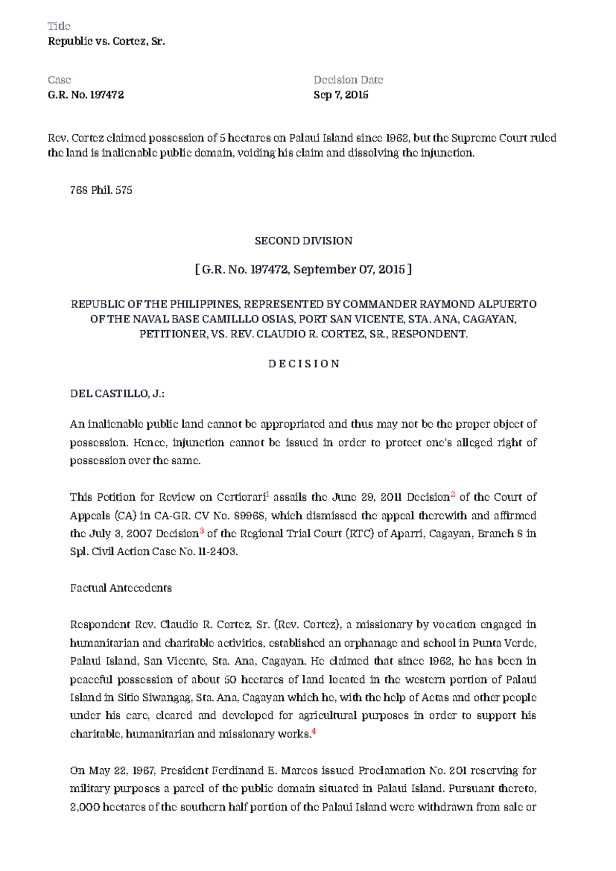 G.R. No. 197472 - Republic of the Philippines vs. Rev. Cortez, Sr. Case ...