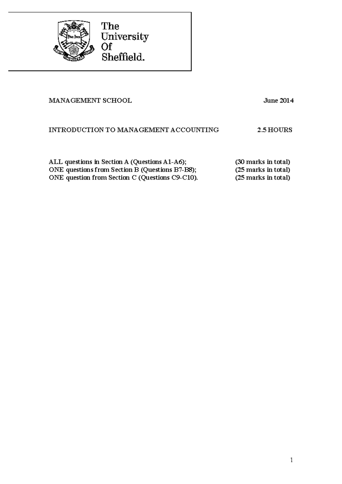 Exam Paper 2013-14 Answers - MANAGEMENT SCHOOL June 2014 INTRODUCTION ...