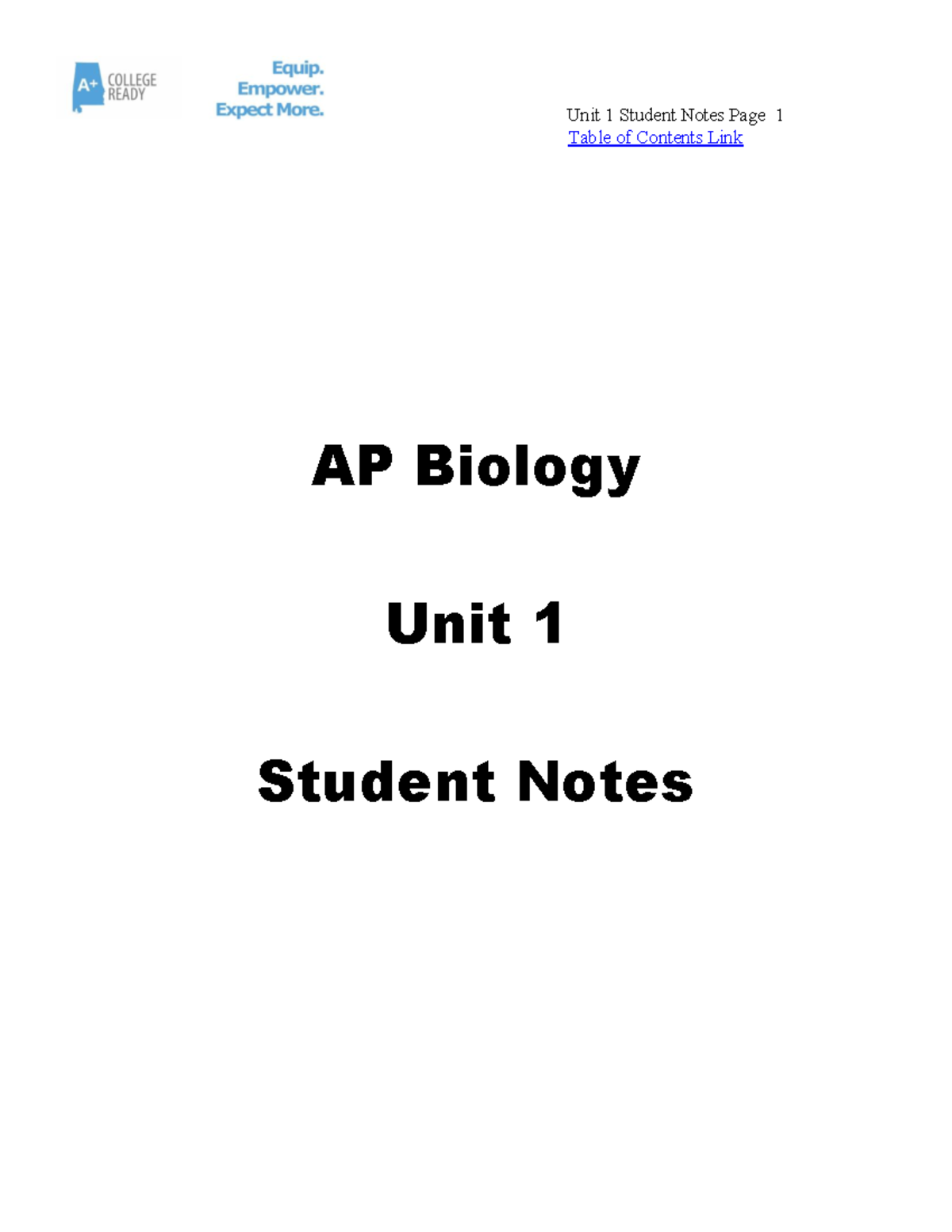 Https:www.tcss - u1 notes - Table of Contents Link AP Biology Unit 1 ...