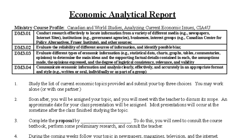Economic Analytical Report Assignment: CIA4U DM3.01 - Studocu