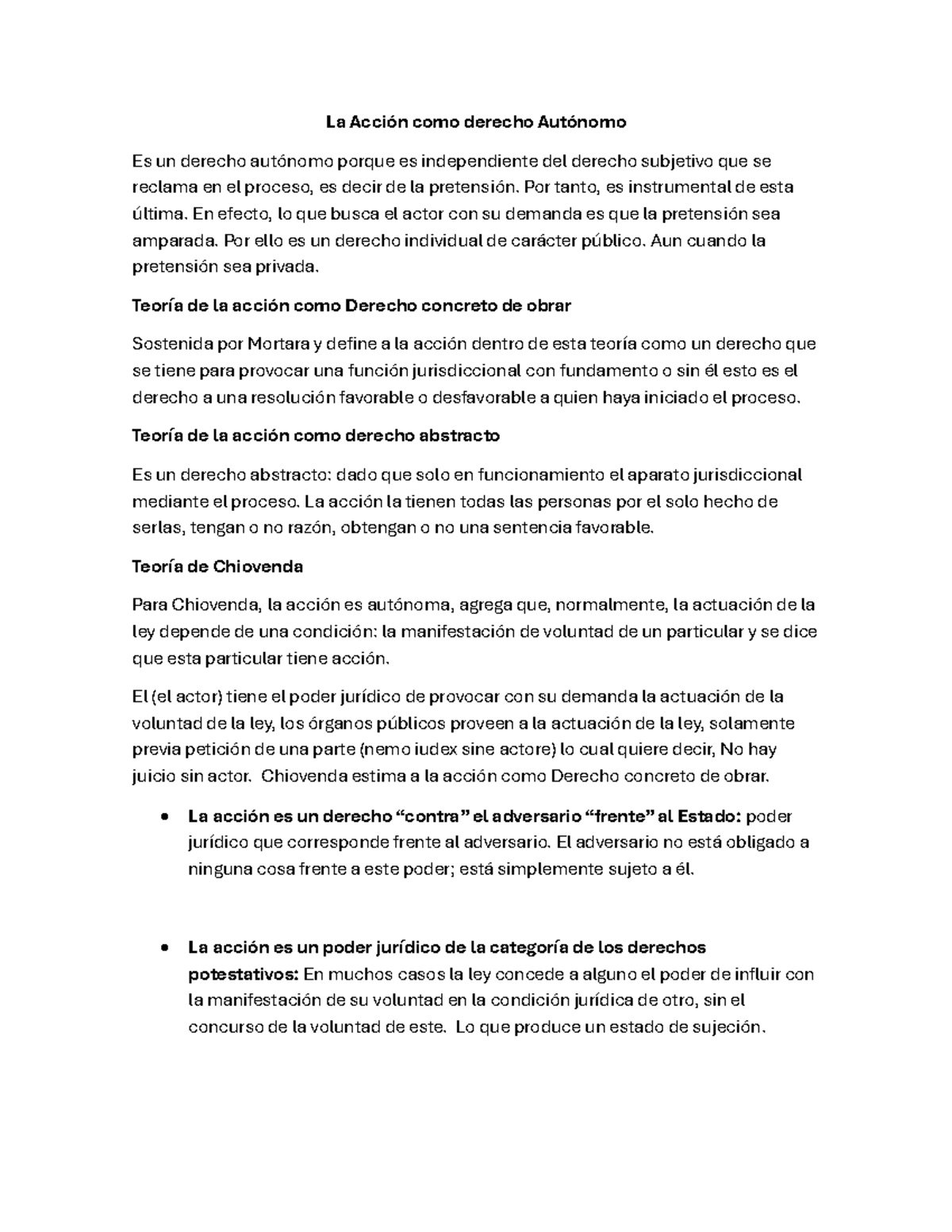Derecho Autónomo: Teorías sobre la Acción en el Proceso Judicial - Studocu