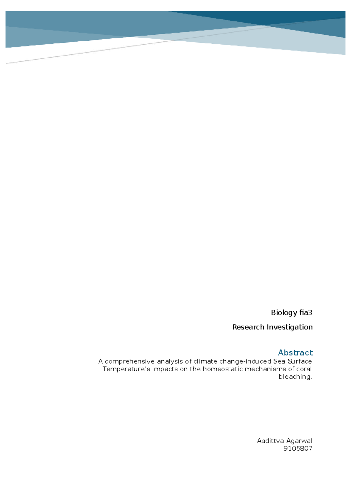 Biology FIA3 Research Investigation: Coral Bleaching & Homeostasis ...
