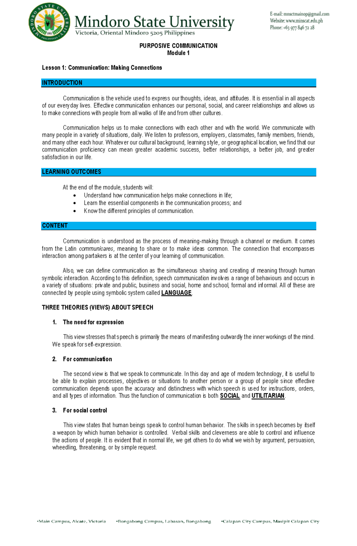 Purposive Communication Module 1 - PURPOSIVE COMMUNICATION Module 1 Lesson 1: Communication ...