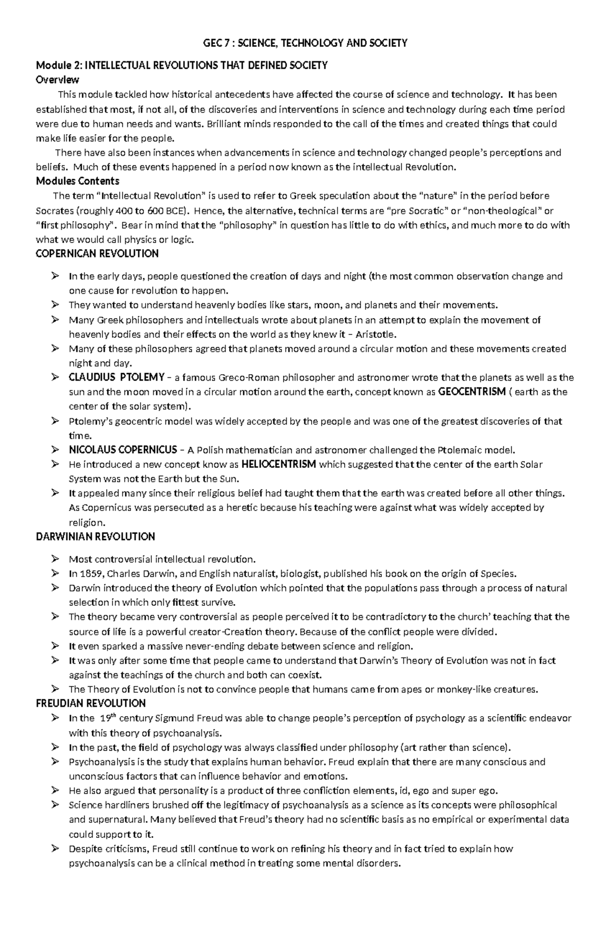 GEC 7: Science, Technology & Society - Module 2 Overview - Studocu