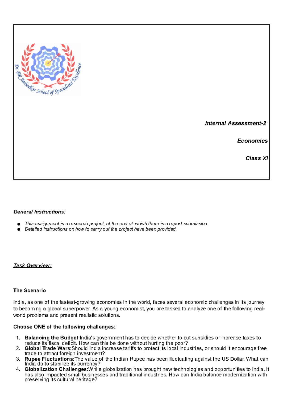 Economics G11 IA2: Research Project on India's Economic Challenges ...