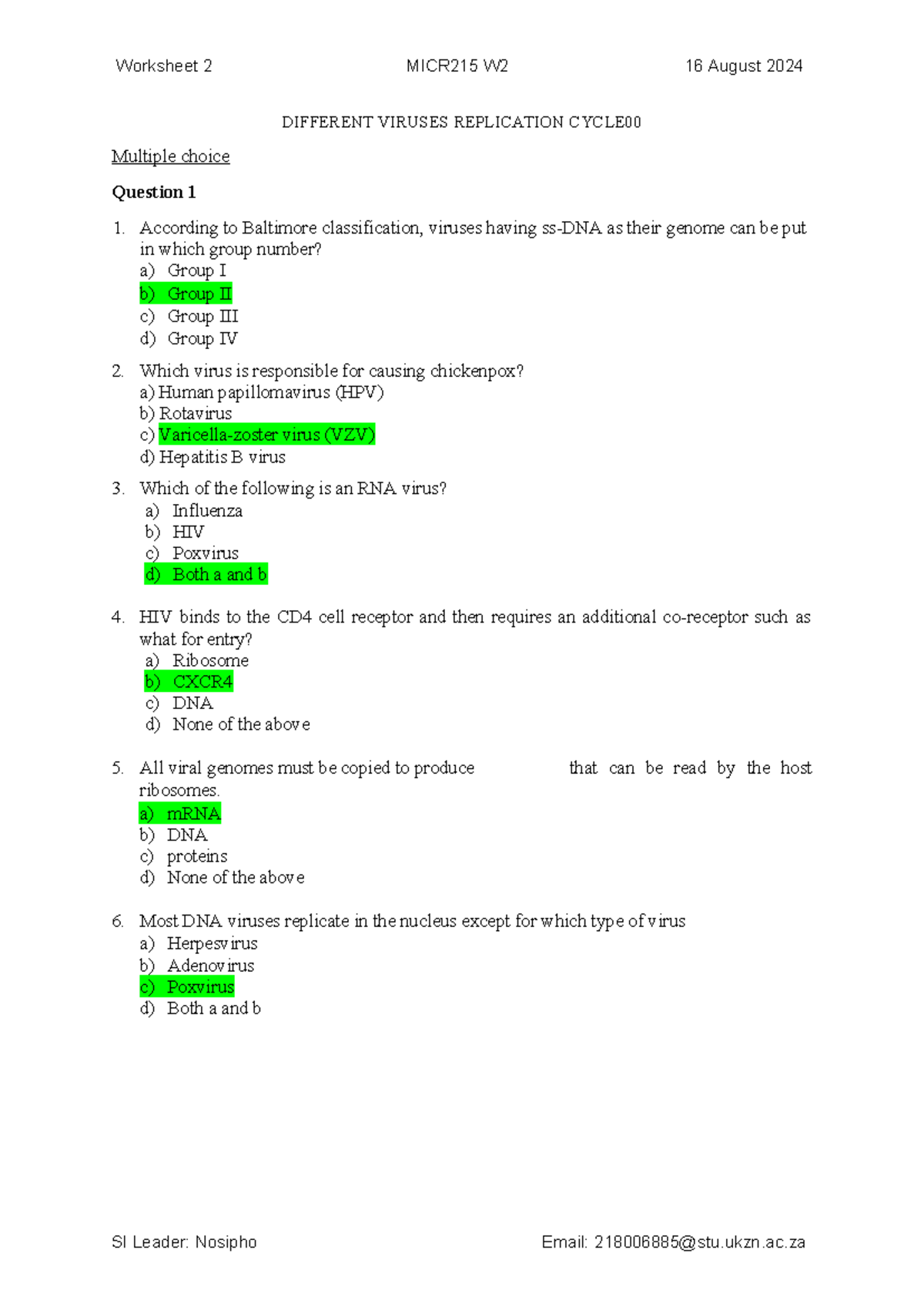 Worksheet 2 MICR215 W2: Viruses Replication Cycle MCQs & Short Qs - Studocu