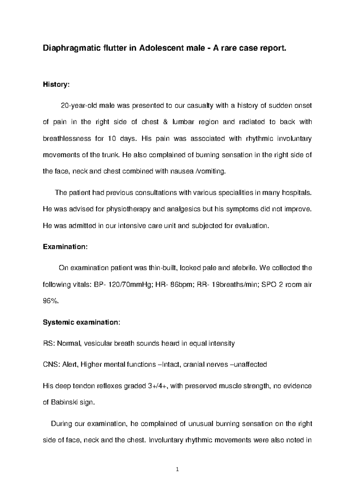 Diaphragmatic Flutter in Adolescent Male: A Rare Case Report - Studocu