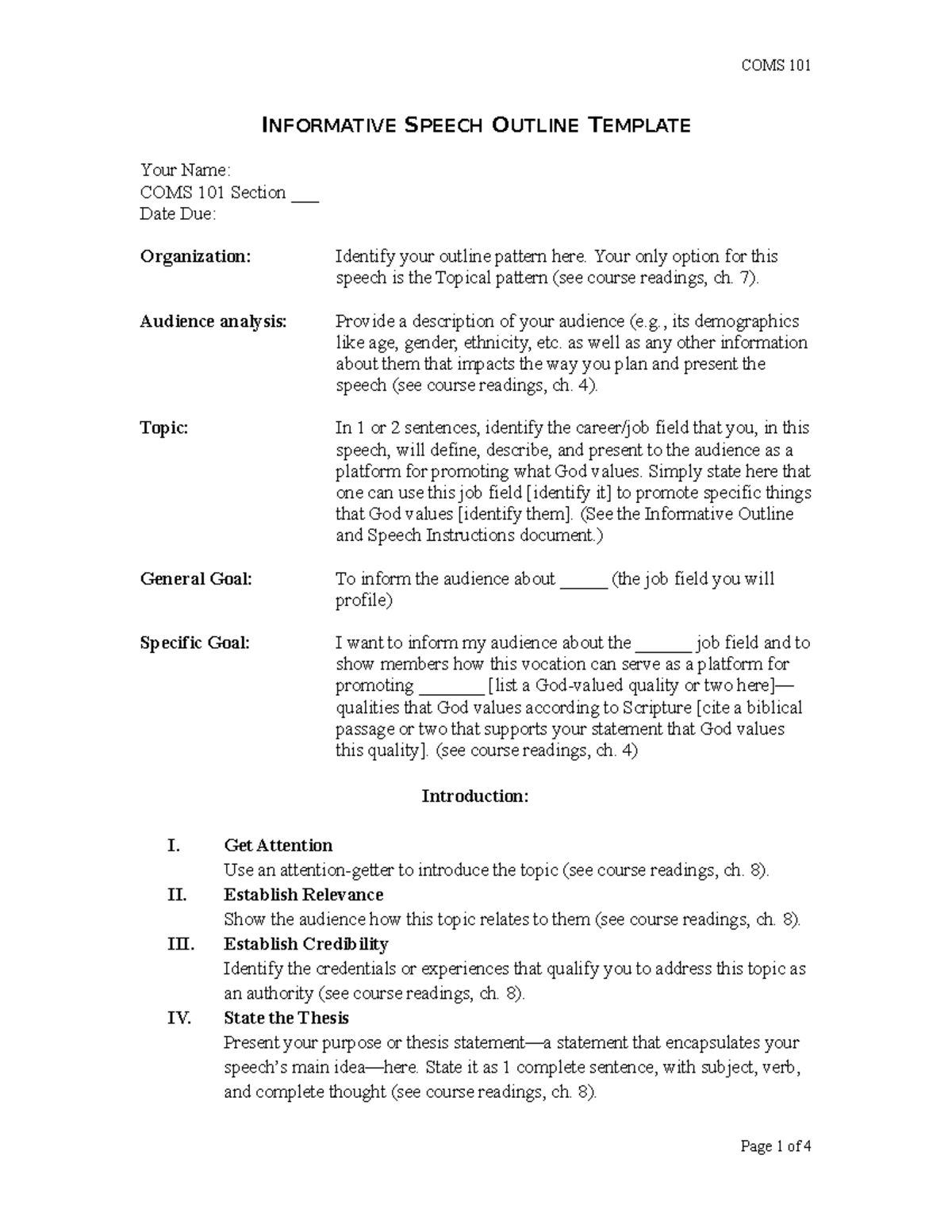 Informative+Speech+Outline+Template - INFORMATIVE SPEECH OUTLINE ...