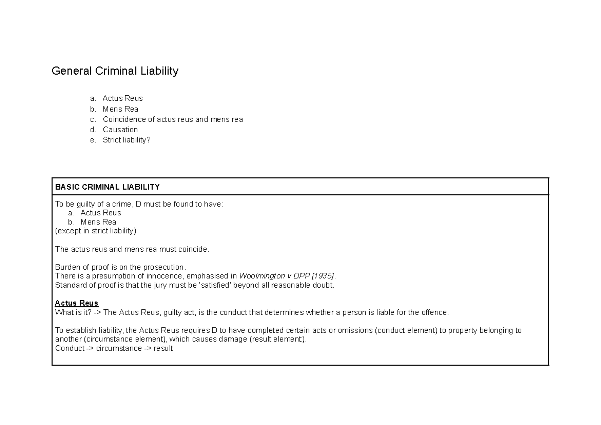 Final CRIM 101 Exam Notes: Key Concepts in Criminal Liability - Studocu