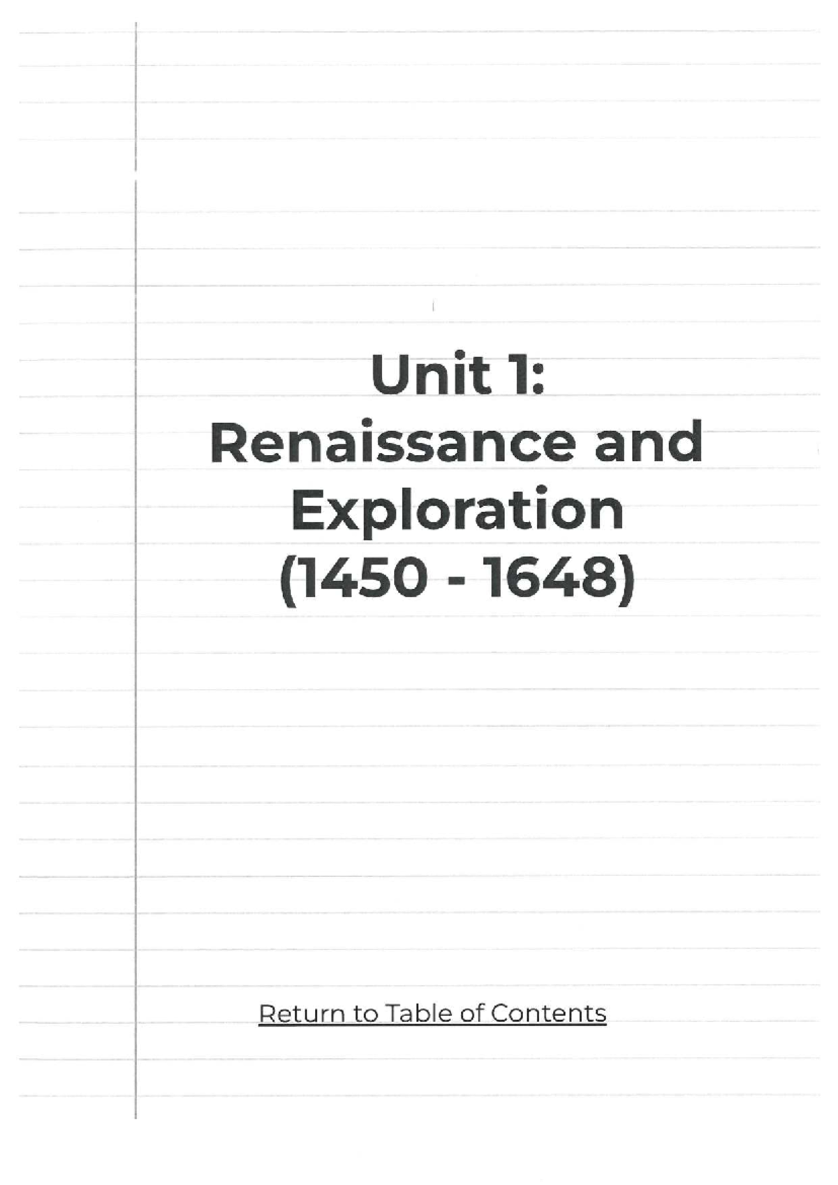 Renaissance & Exploration (1450-1648): Unit 1 Summary Notes - Studocu