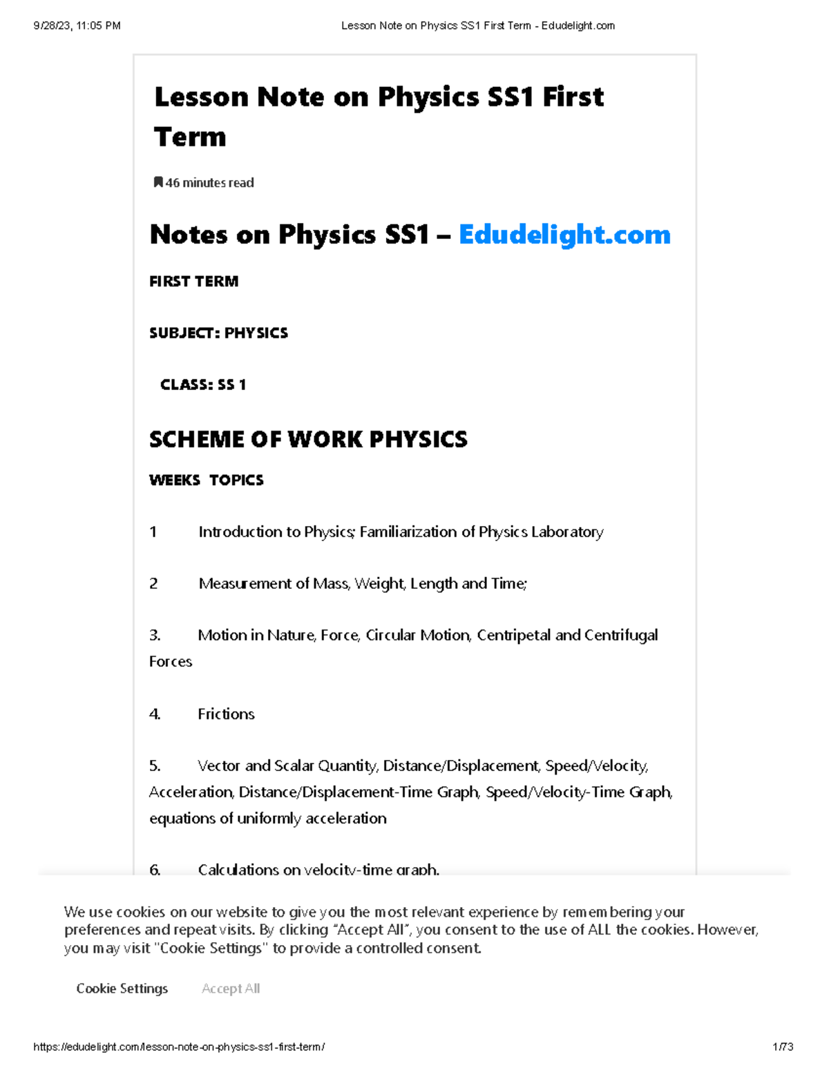 Physics SS1 First Term Lesson Note - Edudelight.com - Studocu