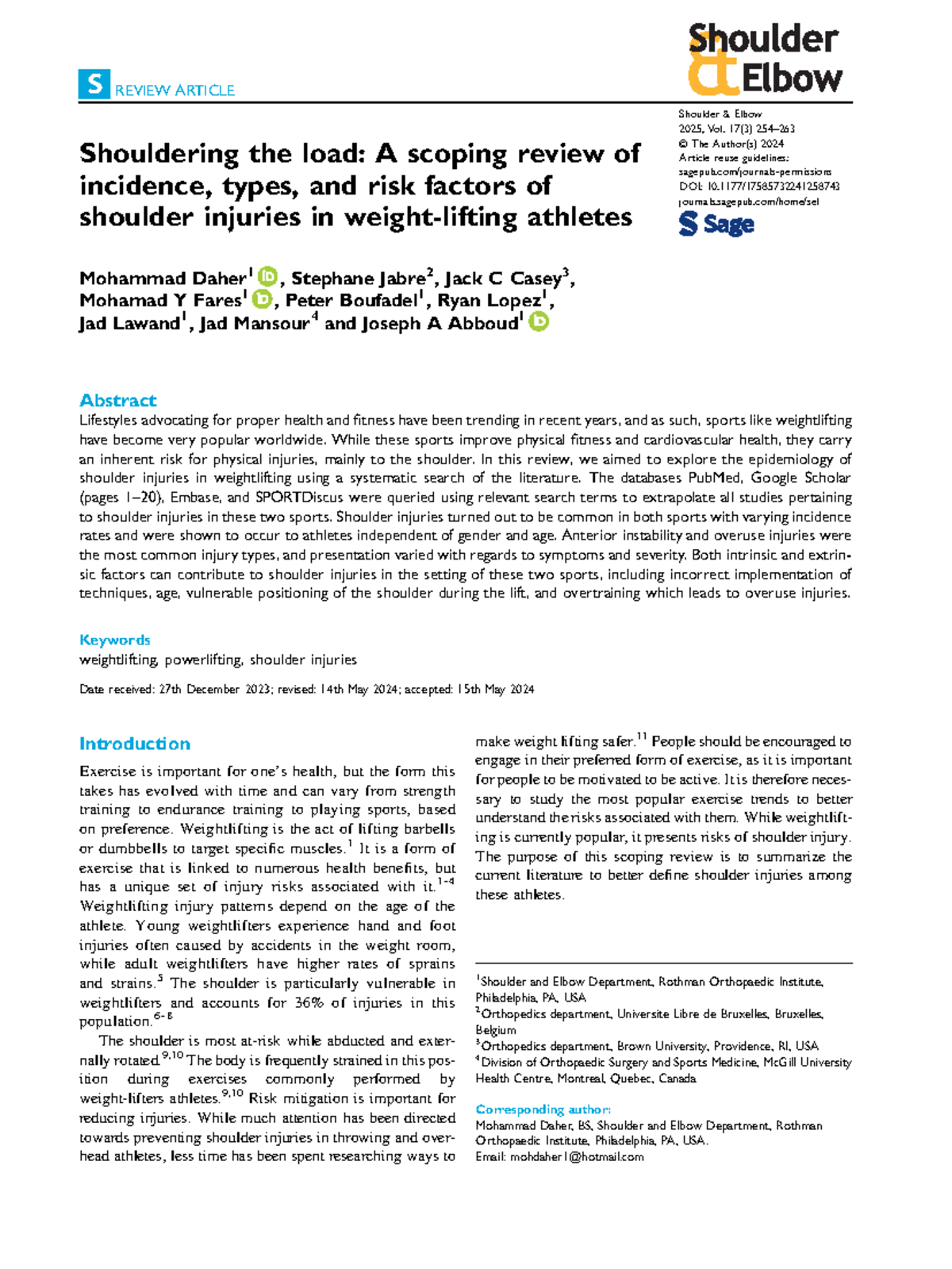 Final Exam Review: Shoulder Injuries in Weightlifting Athletes (S 2025 ...