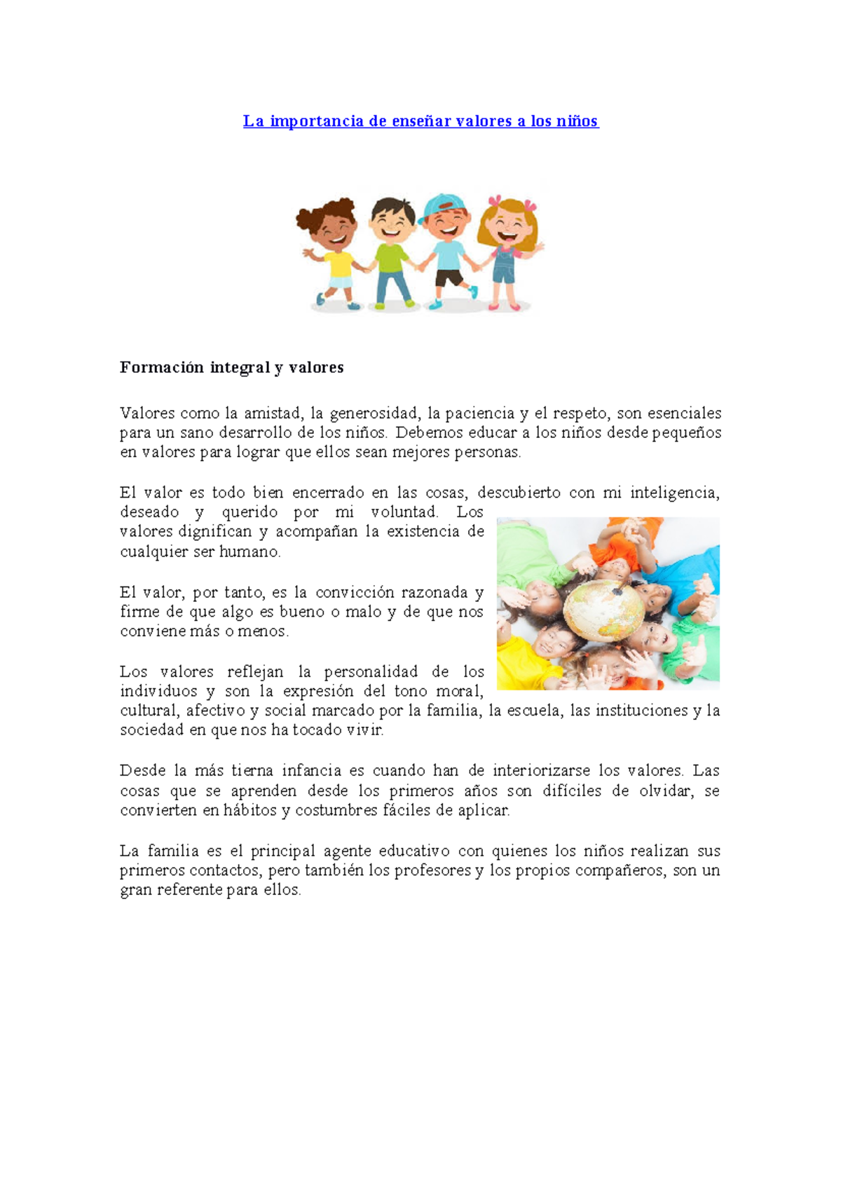 12La educación en valores para el desarrollo infantil y su importancia ...