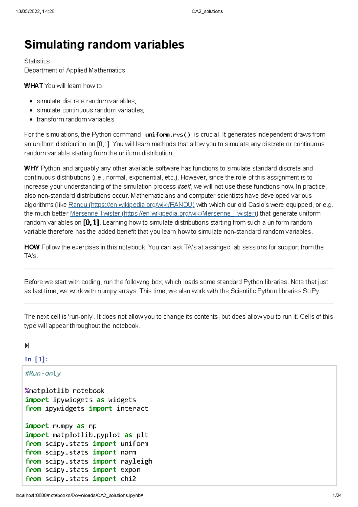 CA2 Solutions - Simulation of Random Variables in Python - Studeersnel