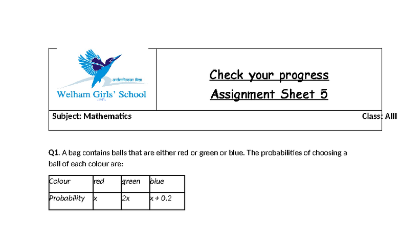 Mathematics Assignment Sheet 5: Probability & Geometry Problems - Studocu