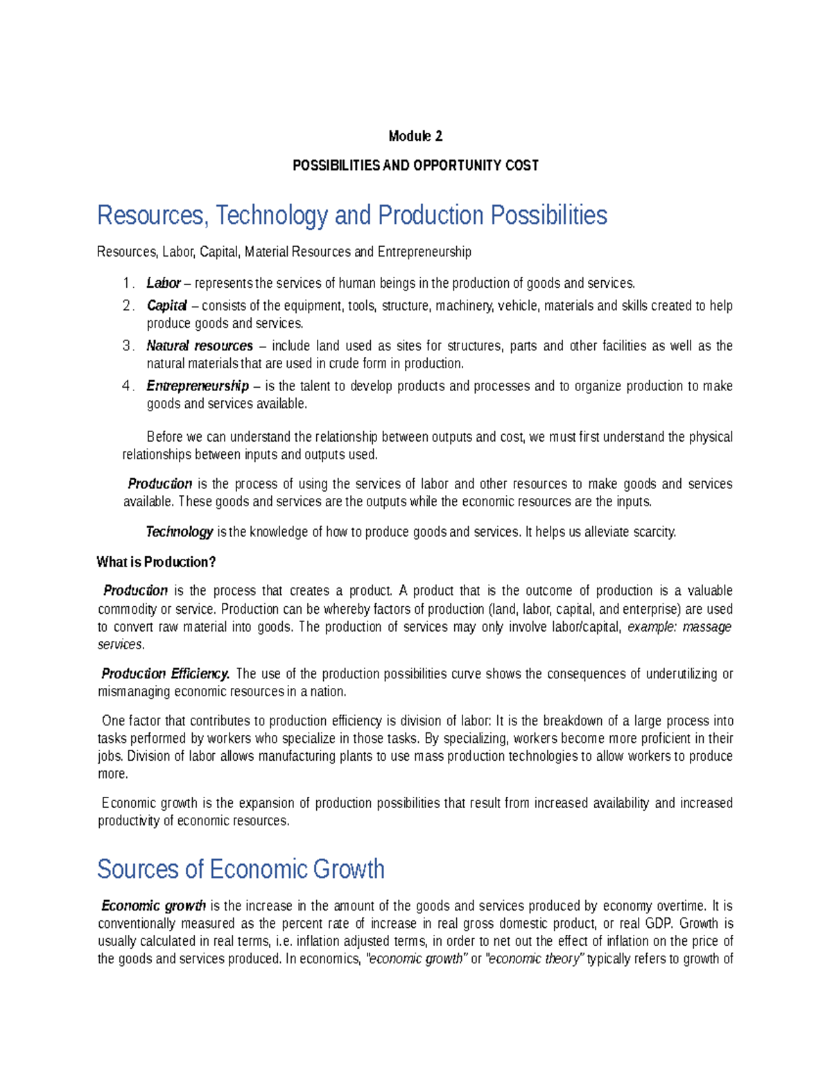 Econdev- Module-2 - Understanding Production & Economic Growth - Studocu