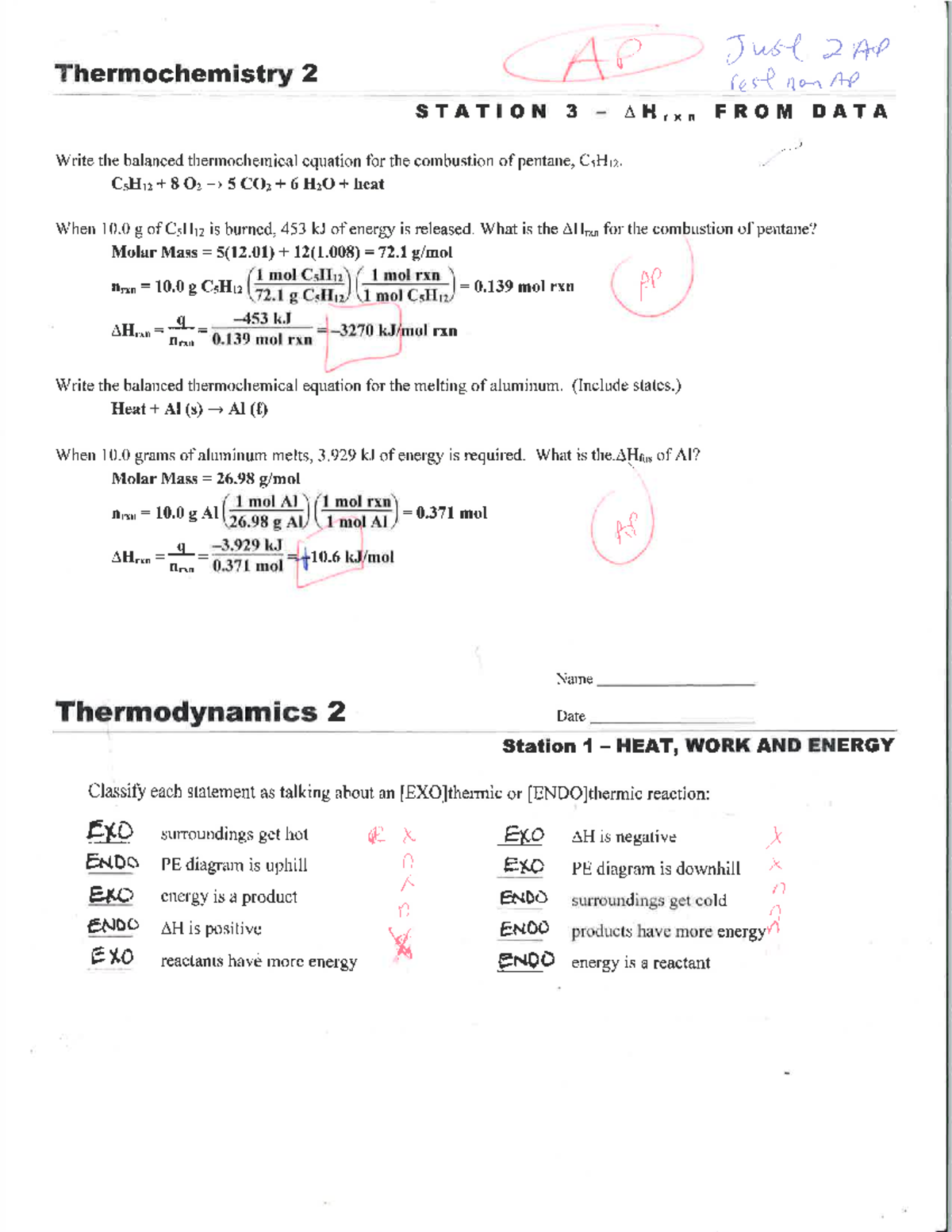 Thermochemistry 2 Station Review Answers - AP Just 2 AP Thermochemistry ...