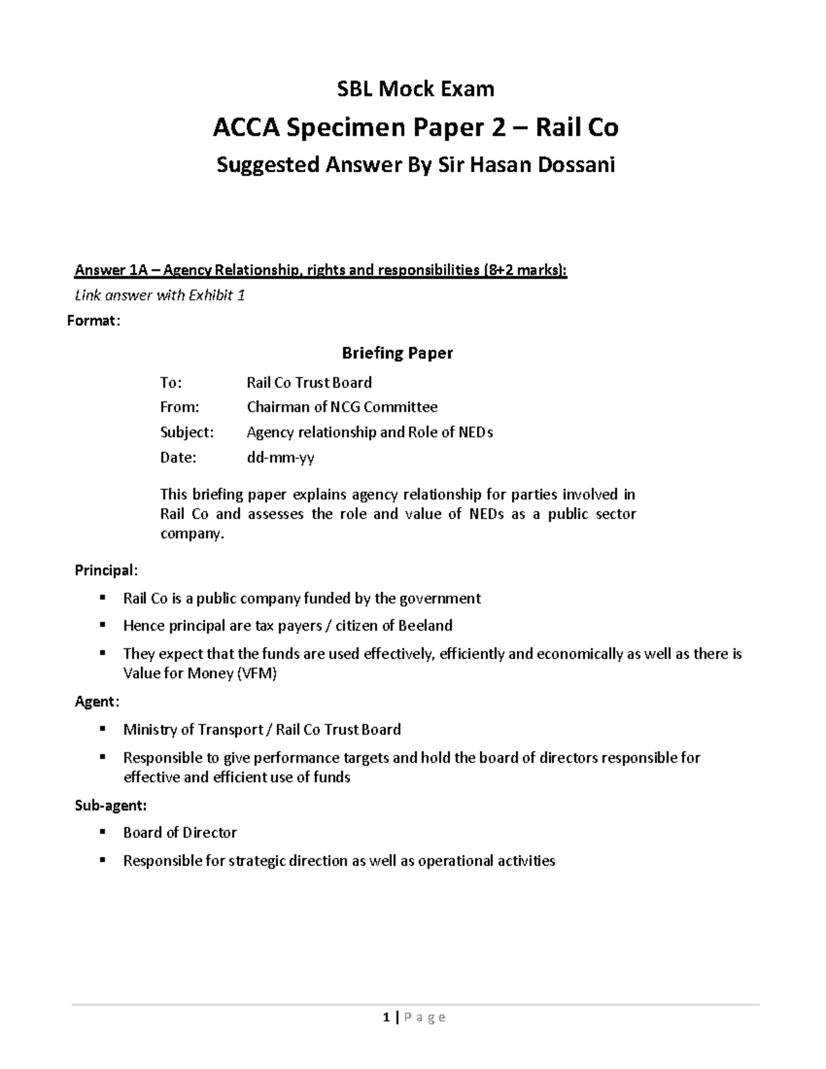 ACCA SBL Mock Exam - Suggested Answers for Specimen Paper 2 (Rail Co ...