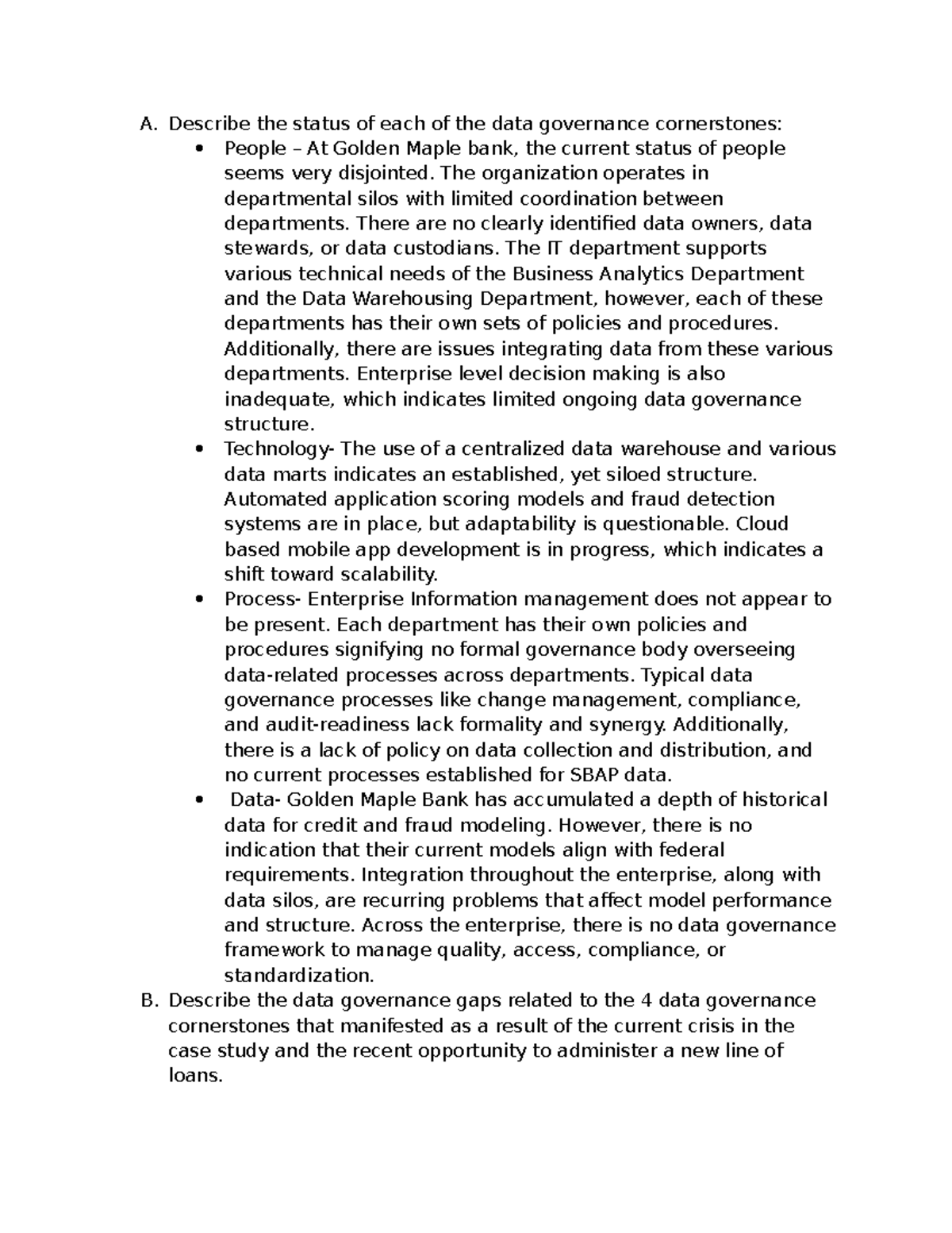 D494 Task 1 - Data Governance Gaps and Best Practices Analysis - Studocu