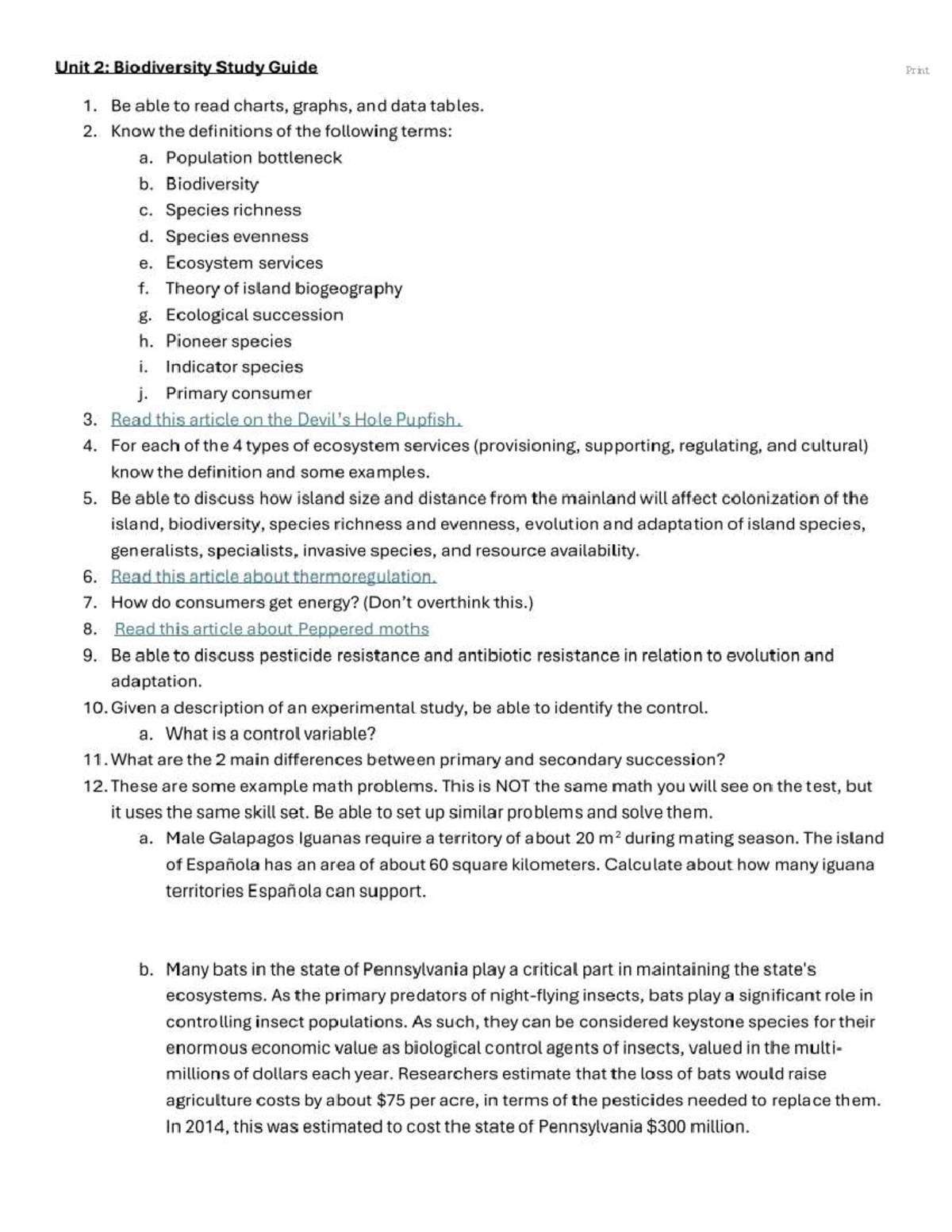 Unit 2: Biodiversity Study Guide & Key Concepts Review - Studocu