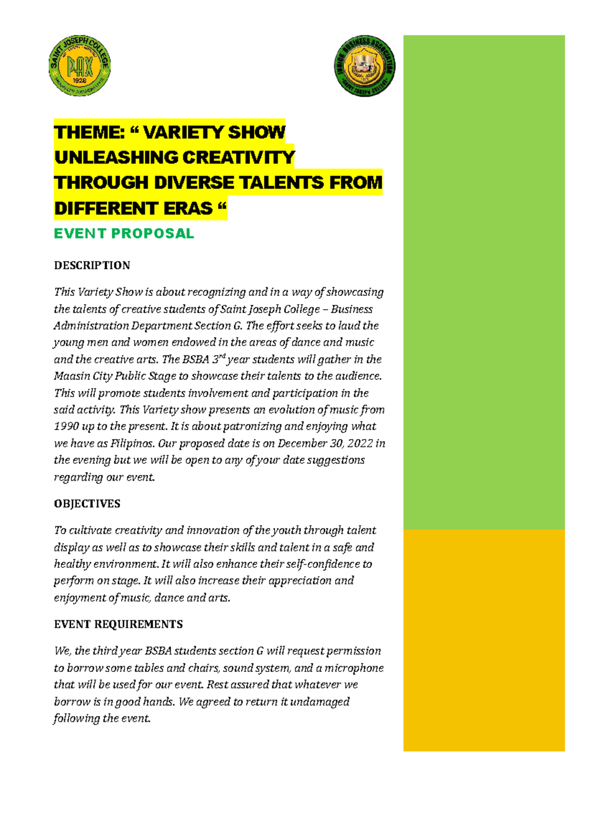 Event Proposal - THEME: “ VARIETY SHOW UNLEASHING CREATIVITY THROUGH ...