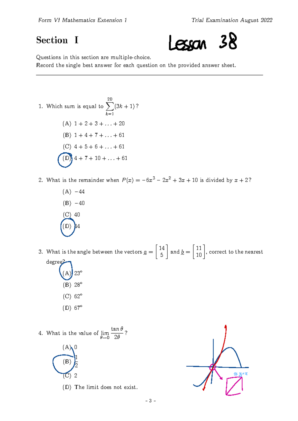 Form VI Mathematics Extension 1 Trial Exam Aug 2022 - Lesson 38 ...