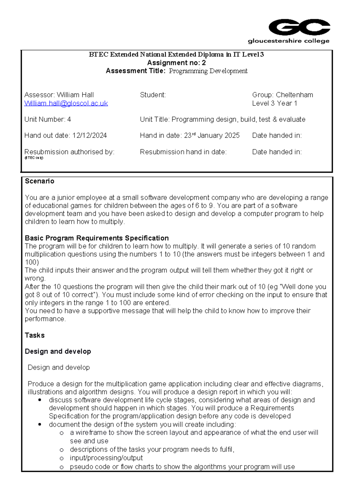Unit 4 Programming Assignment 2: Development of a Multiplication Game ...