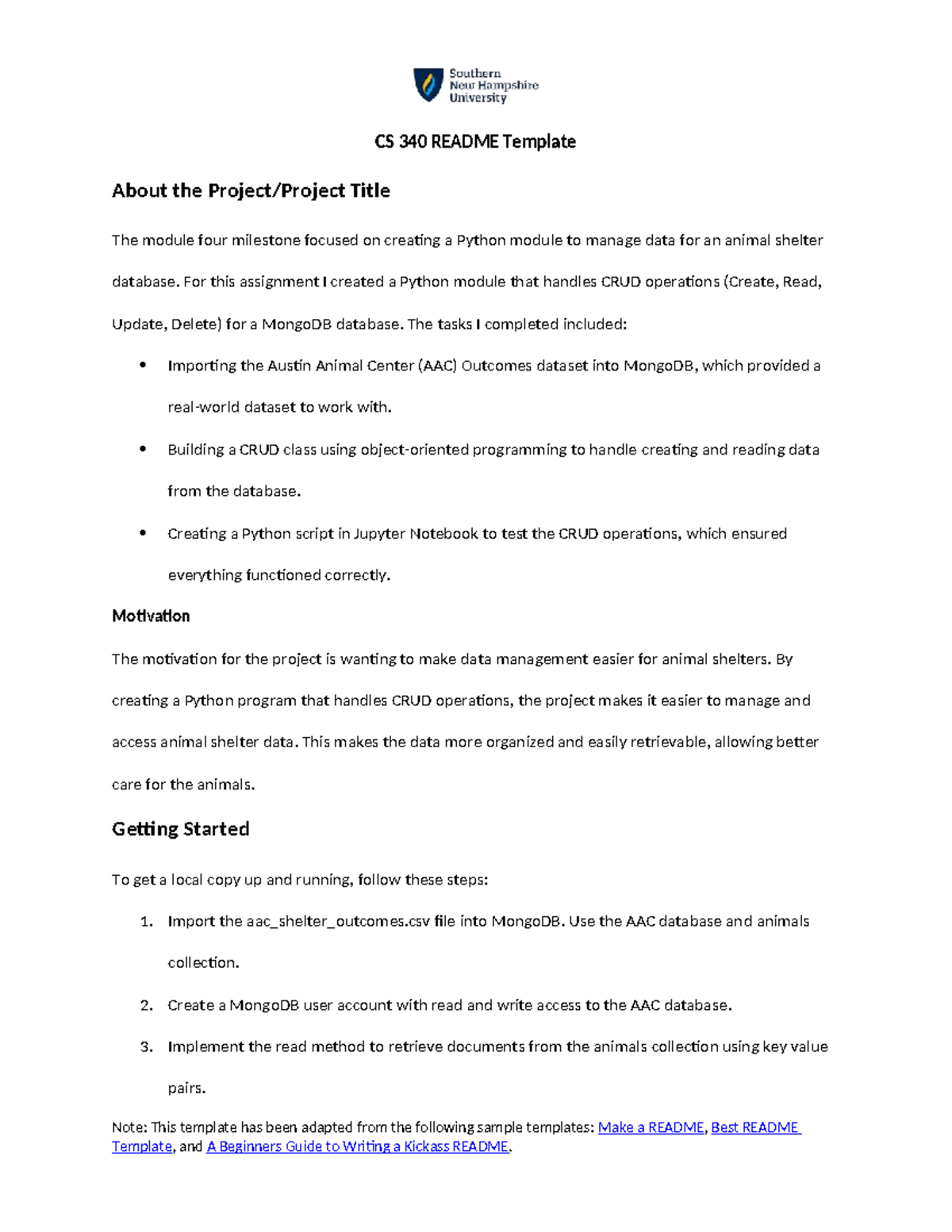 CS 340 Module 4 Milestone: Python CRUD Operations for Animal Shelter ...