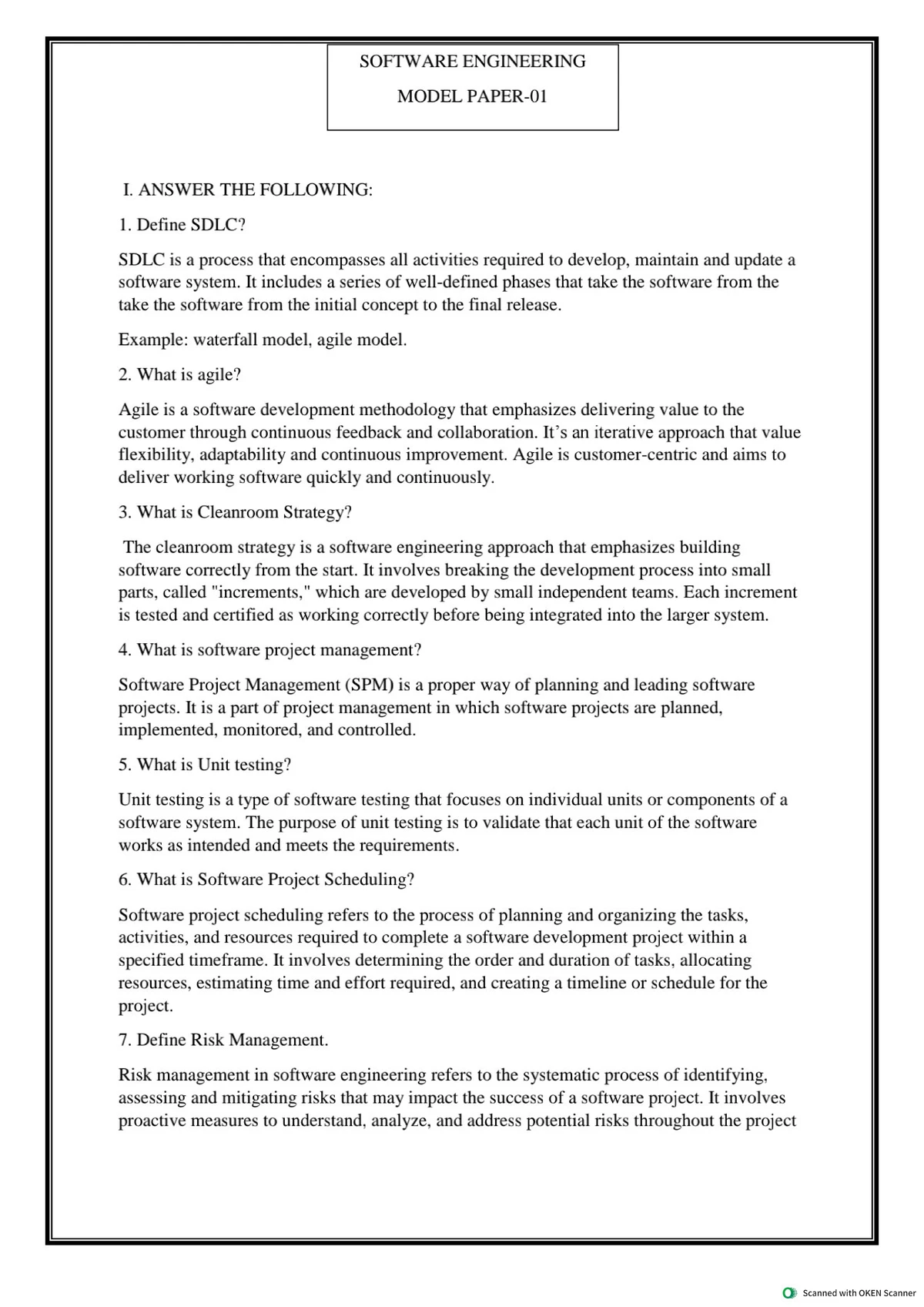 SE Model Paper 3: Key Concepts and Questions in Software Engineering ...