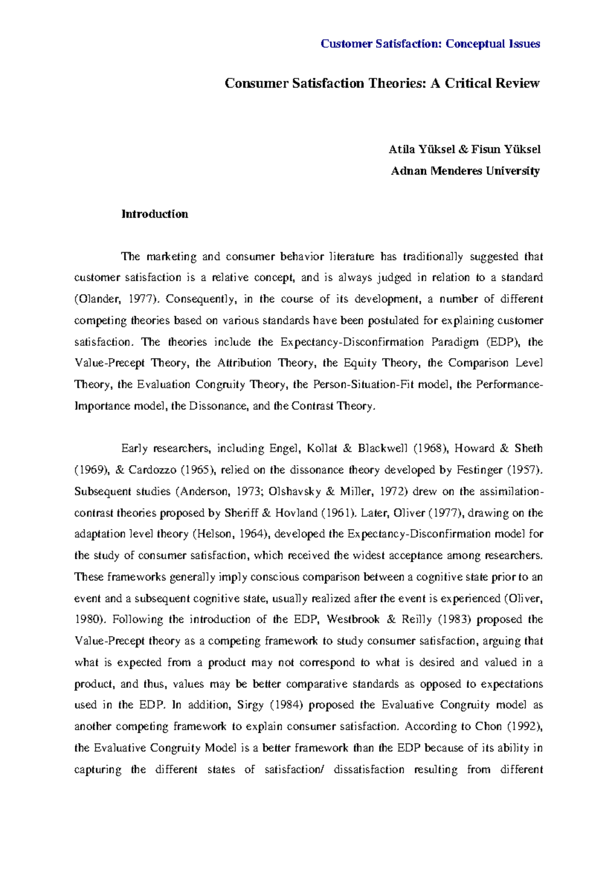 Chpt 4: Consumer Satisfaction Theories - A Critical Review - Studocu